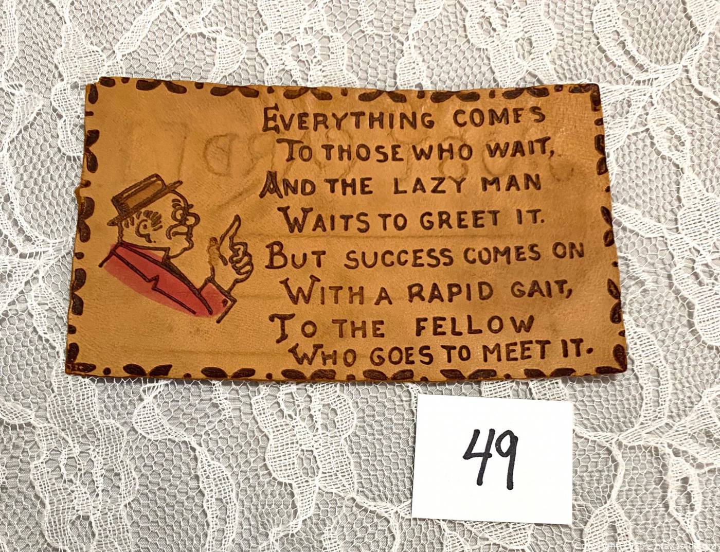 1900s antique leather postcard with proverb | Maxsold