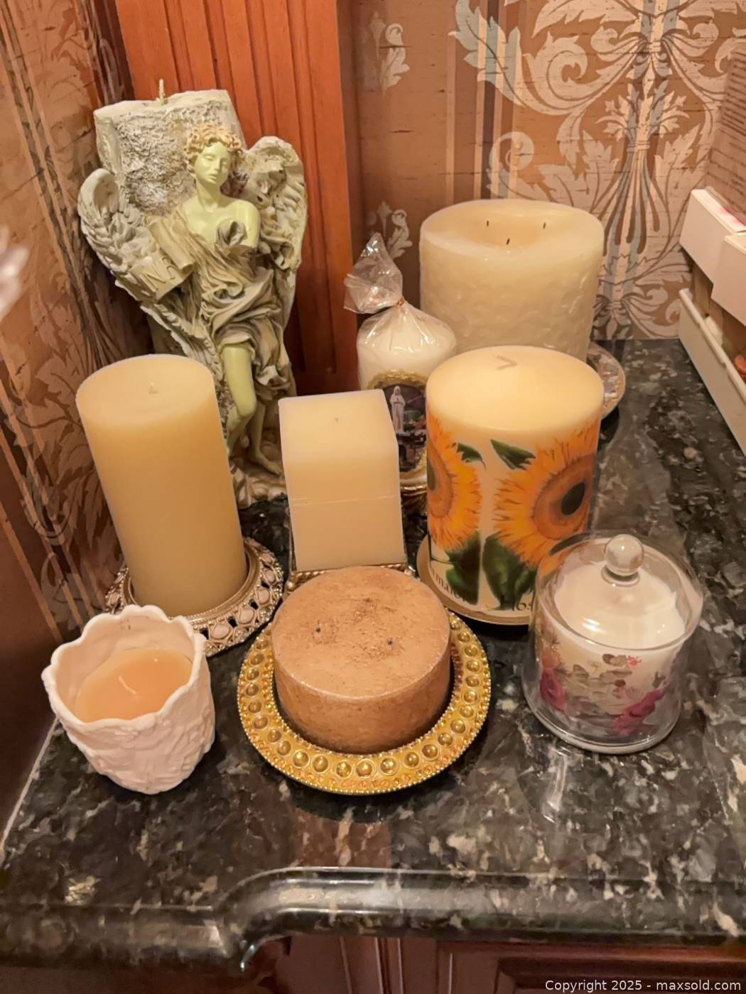 The Courtyard winged angel figurine and assorted candles with holders ...