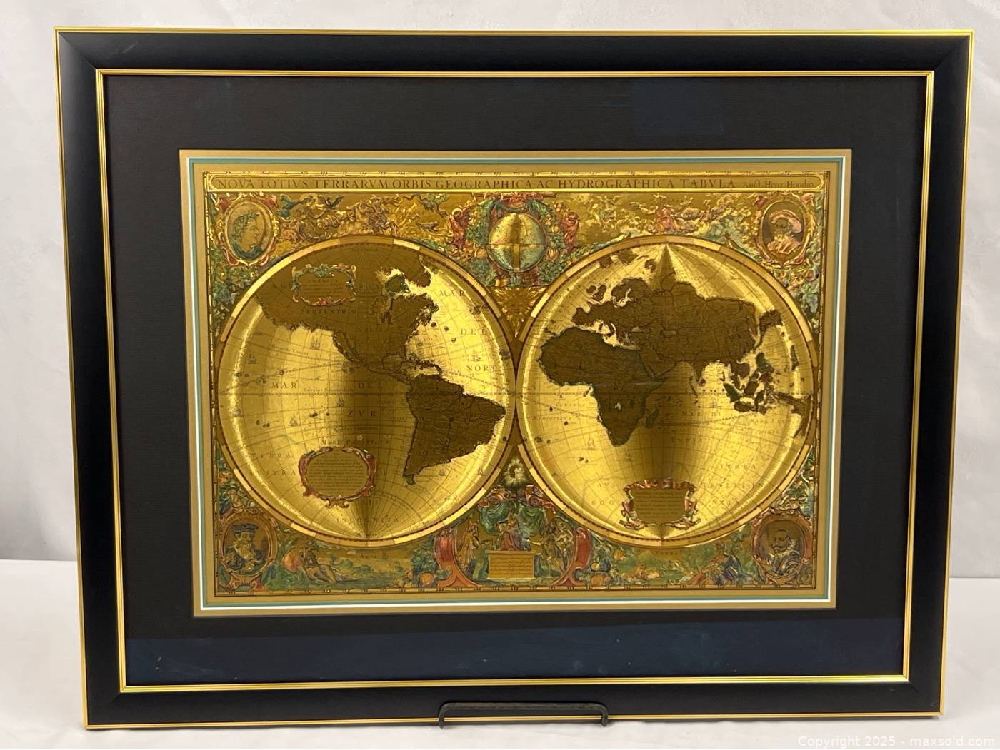 Framed metallic print of 1630 world map | Maxsold