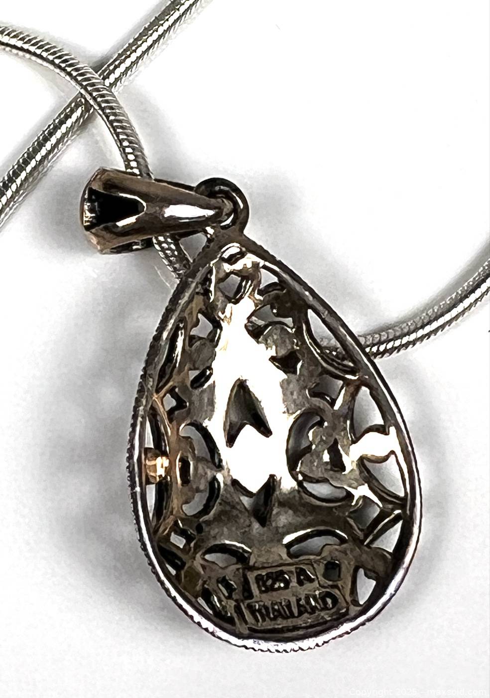Sterling silver teardrop marcasite pendant on 28" snake chain | Maxsold