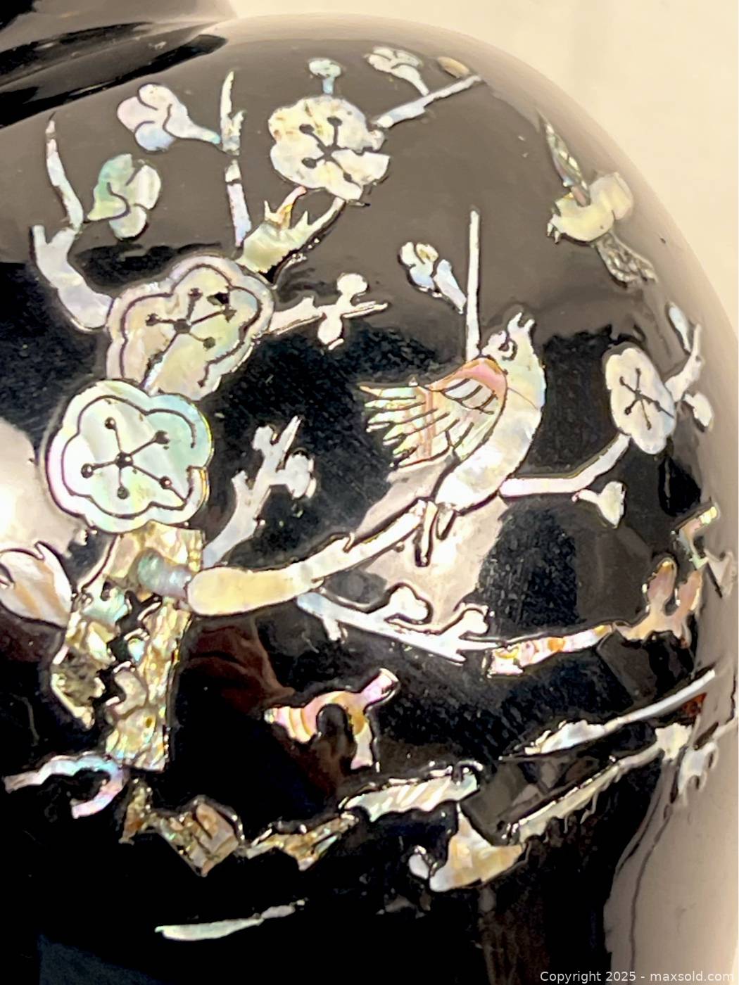 Vintage Lacquered Brass Vase with Shell Inlay | Maxsold