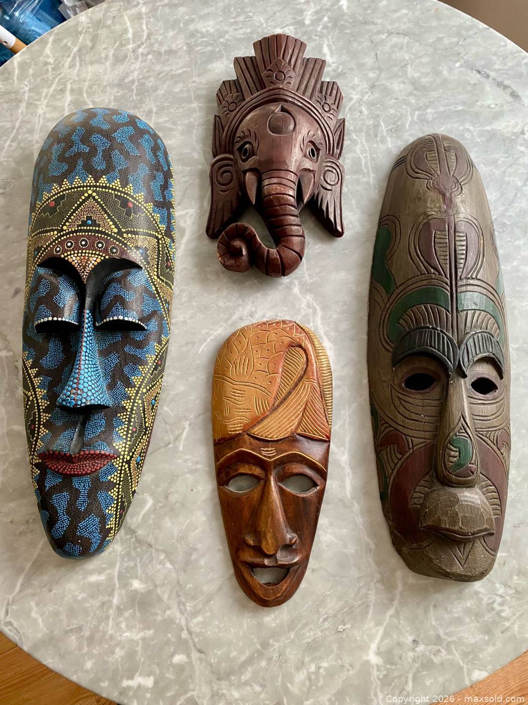 Hand carved handpainted wooden masks set | Maxsold