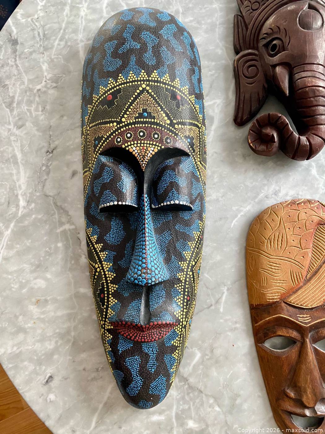 Hand carved handpainted wooden masks set | Maxsold
