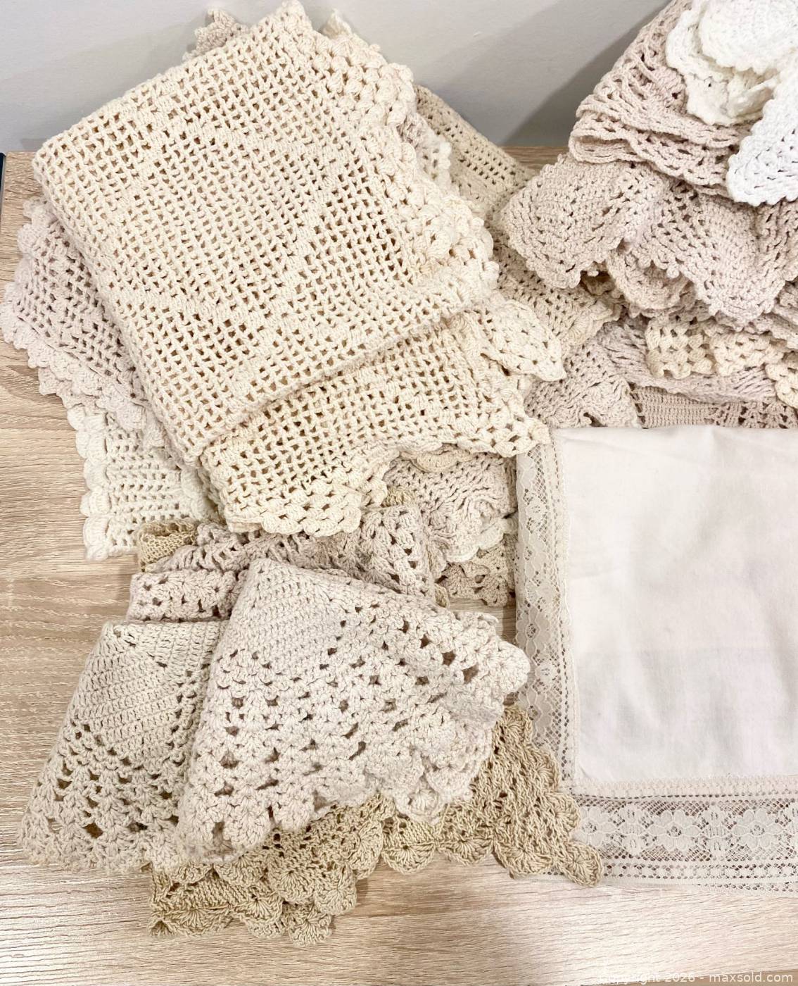 Vintage crochet doilies and cotton linens, 34 pcs | Maxsold