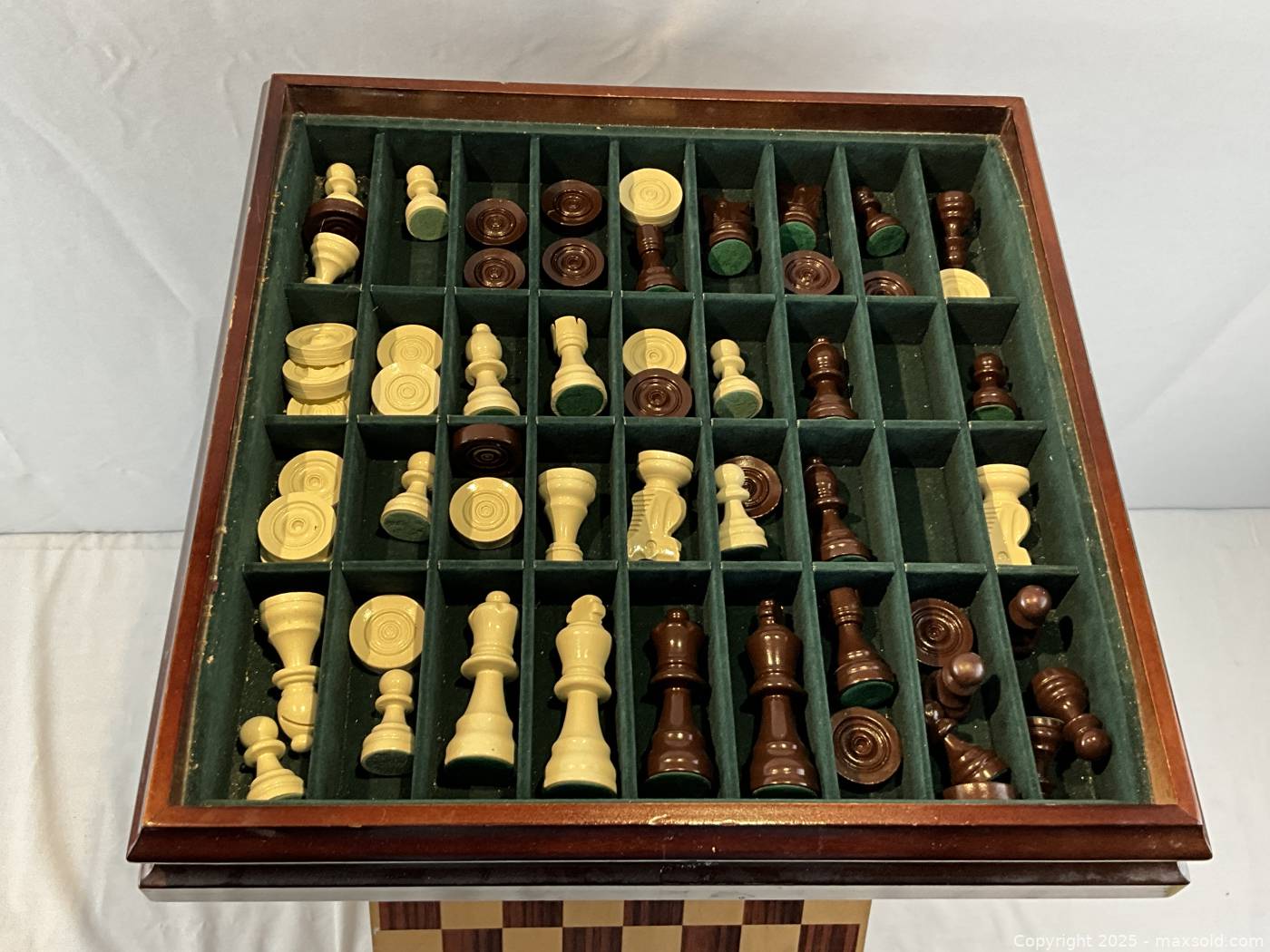 Bombay Company wooden chess table with pieces | Maxsold