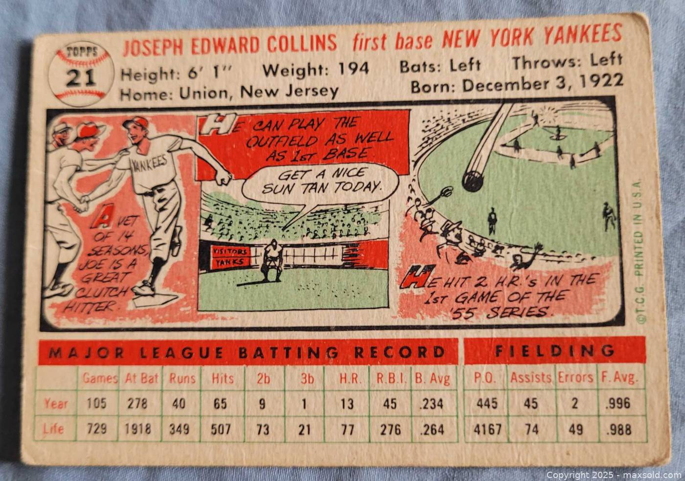 1956 Topps Joe Collins baseball card | Maxsold