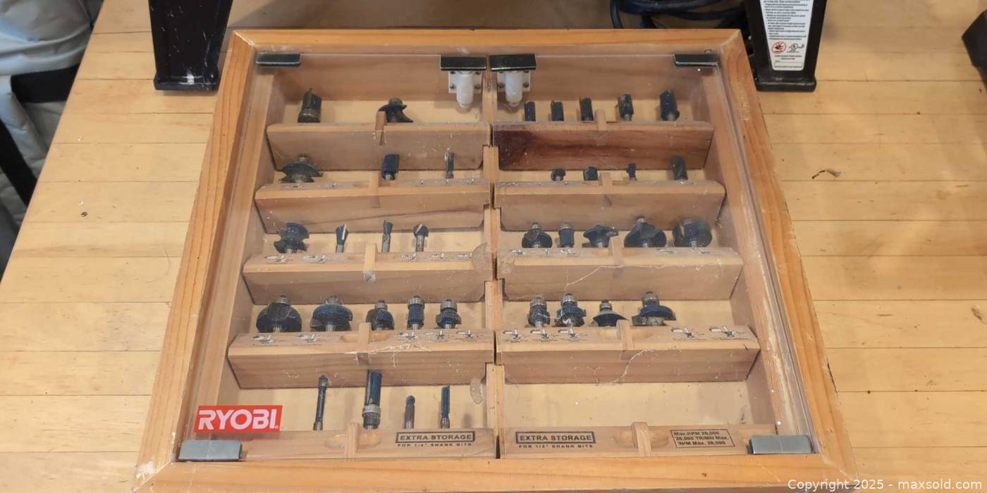 Ryobi router table with router and 26 bits | Maxsold