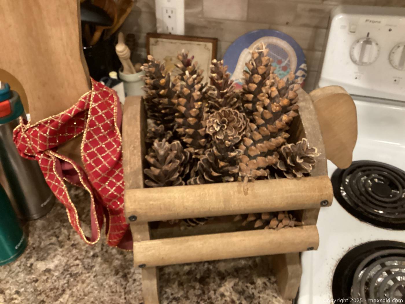 Wood Reindeer Decoration With Pine Cones | Maxsold