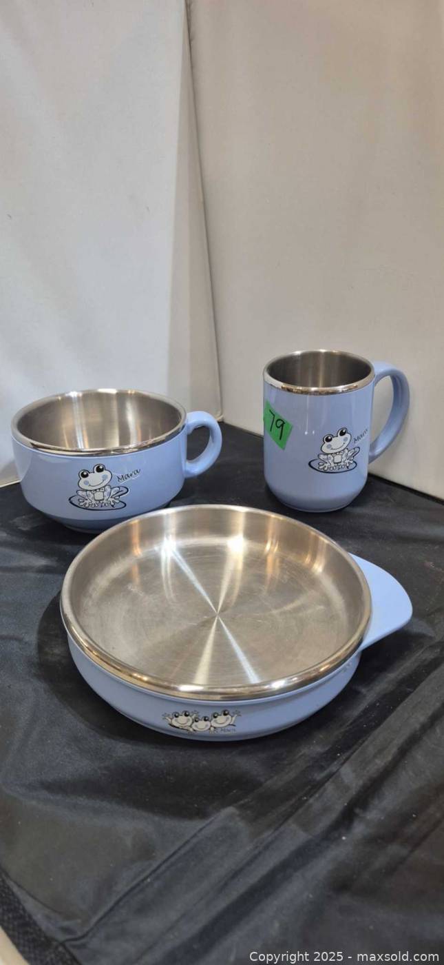 Children’s light blue stainless steel dish set, 3-piece | Maxsold
