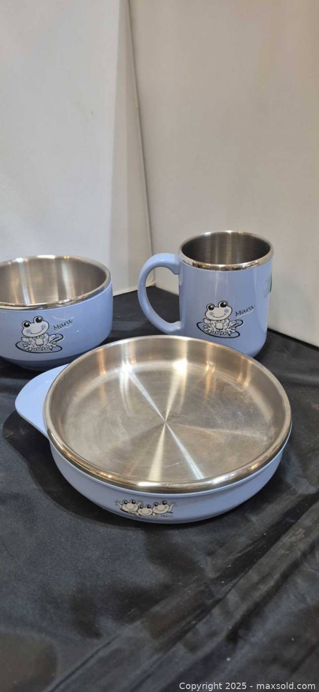 Children’s light blue stainless steel dish set, 3-piece | Maxsold