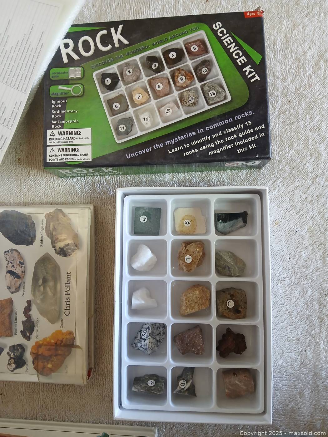 Rock science kit with two Eyewitness geology books | Maxsold