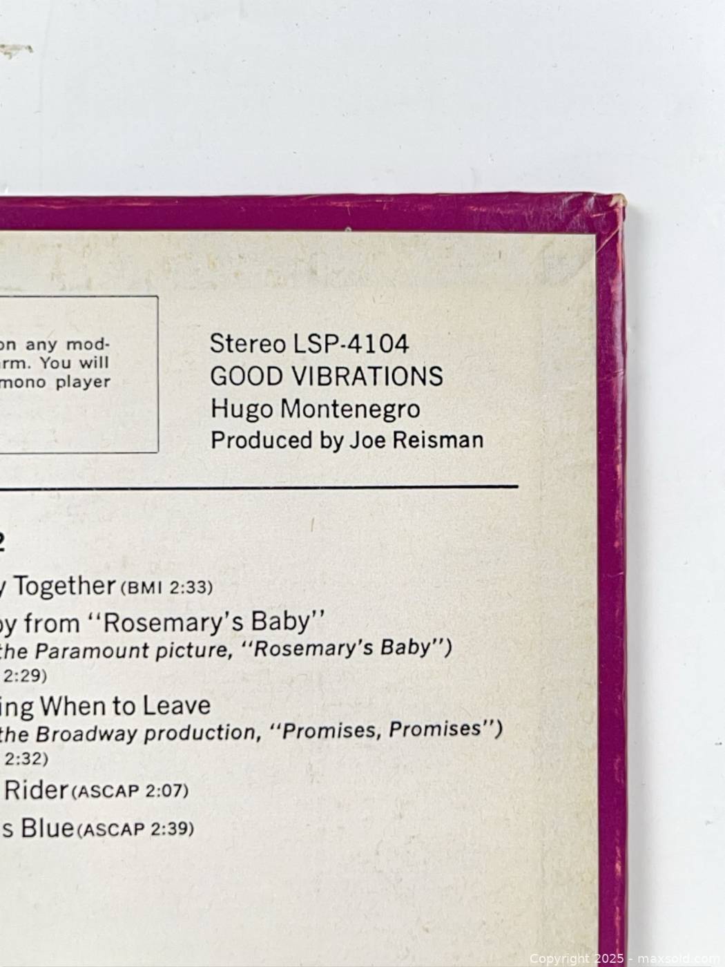 Hugo Montenegro Good Vibrations LP | Maxsold