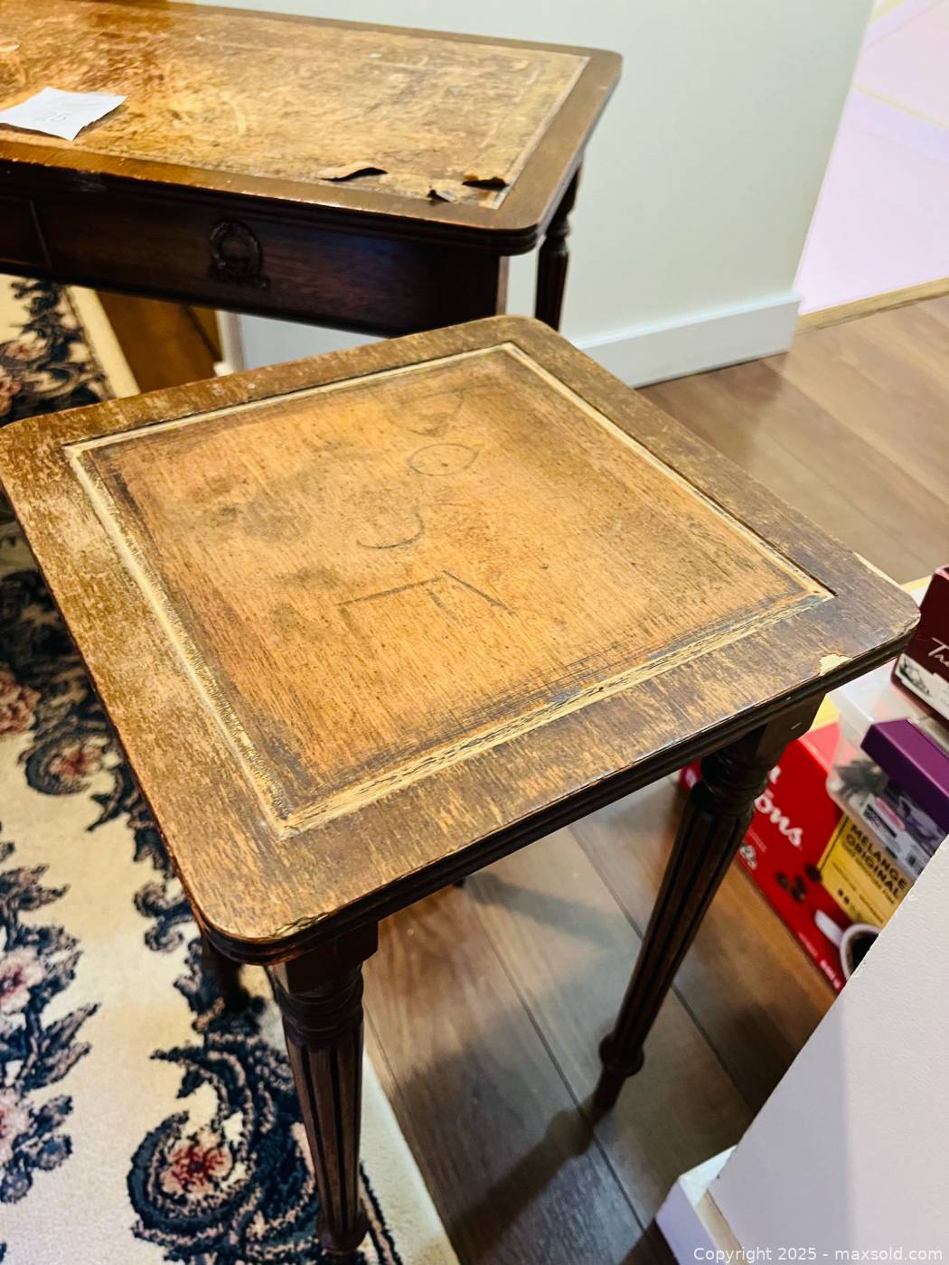 Antique Edwardian style hall table with two nesting side tables | Maxsold