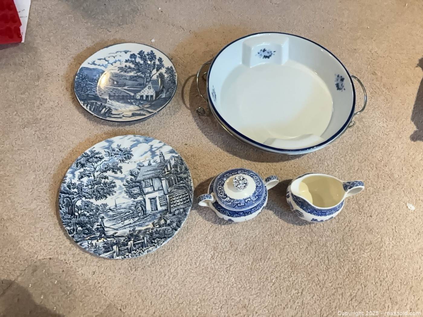 Vintage blue transferware serve set, 5-piece | Maxsold
