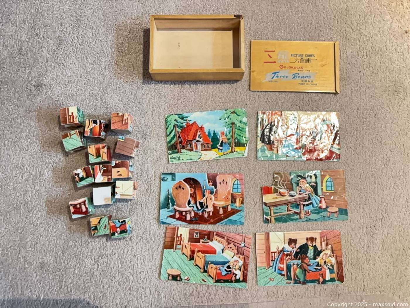 1970s Goldilocks and the Three Bears wooden picture cubes puzzle set ...