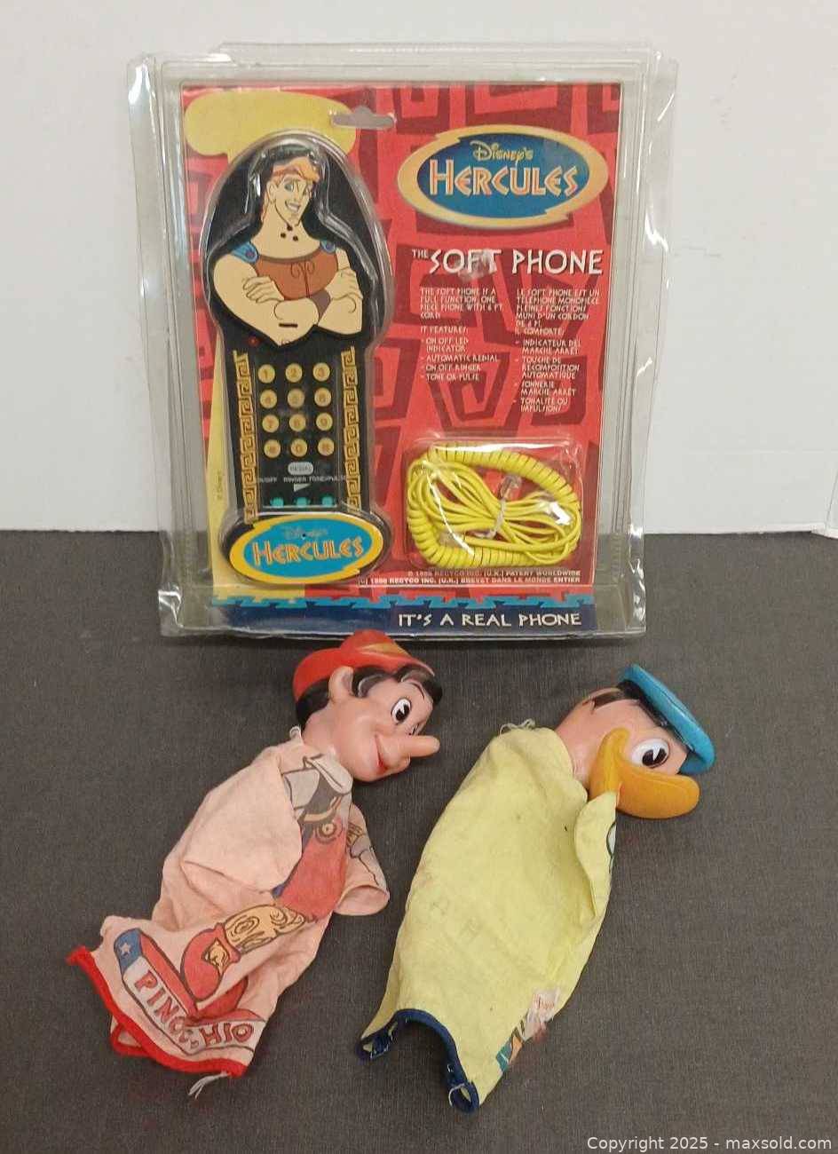 Disney Hercules soft phone with Pinocchio and Donald Duck hand puppets ...