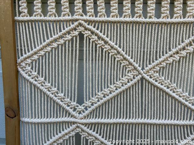 Four handmade framed macrame wall art | Maxsold