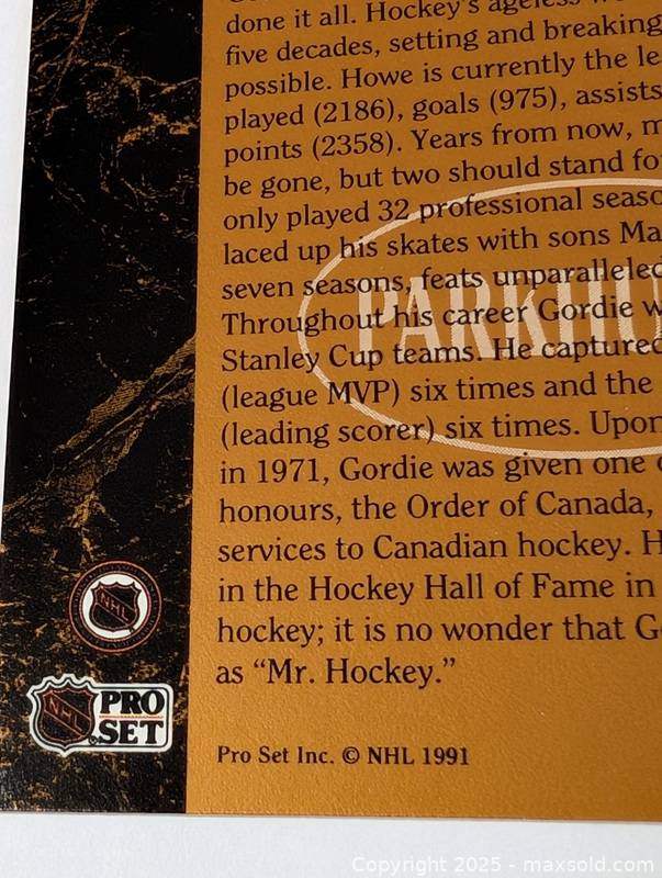 Gordie Howe Parkhurst Legend hockey card | Maxsold