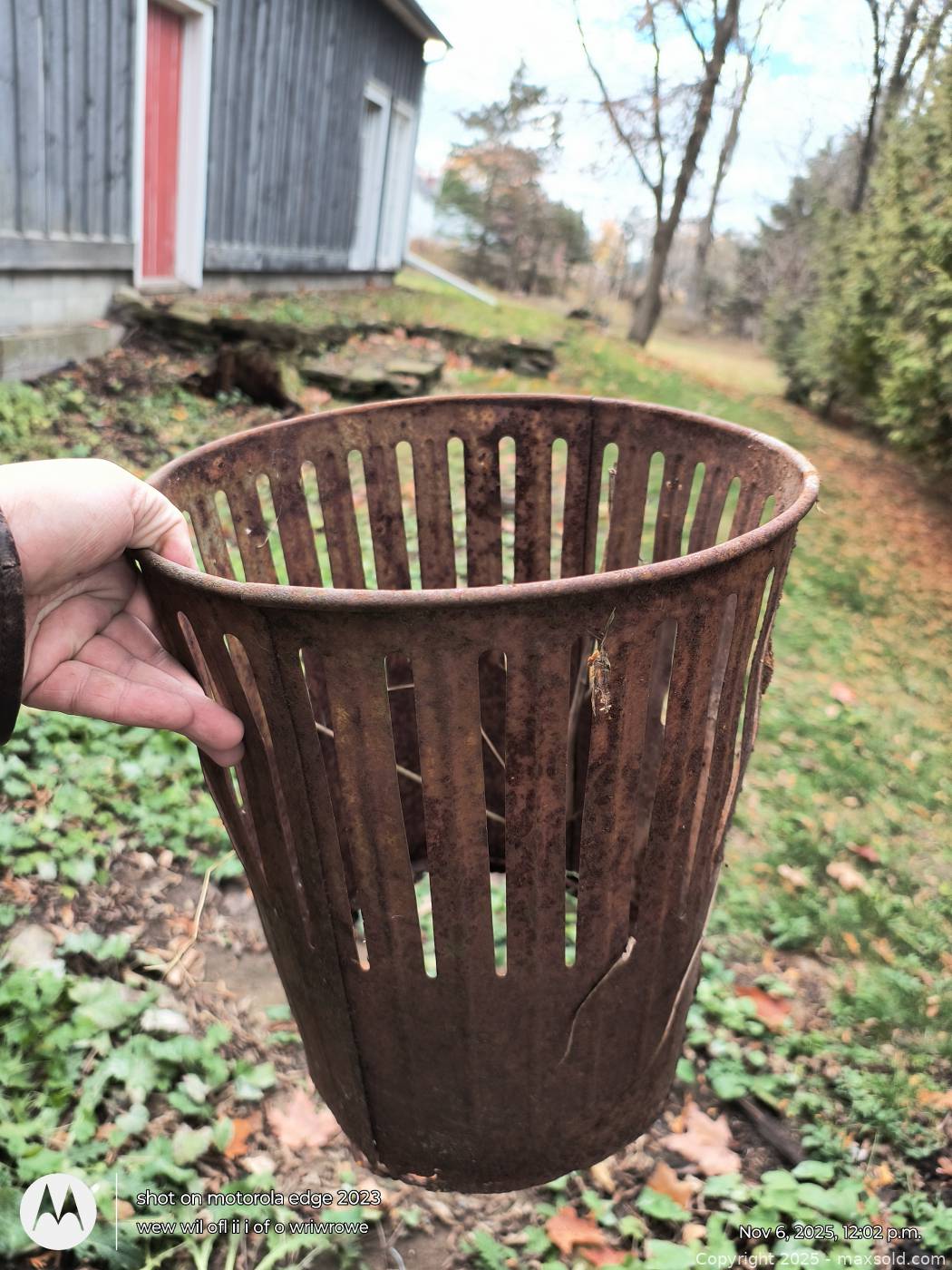 Antique iron garbage waste bin | Maxsold
