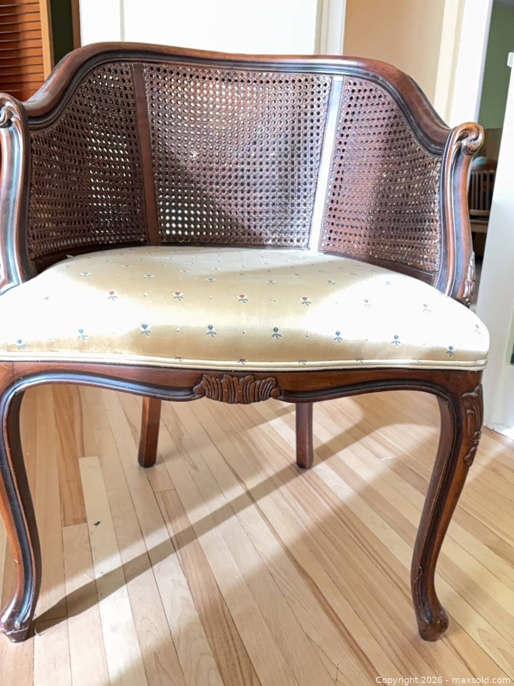 Vintage cane barrel chair with cushion | Maxsold