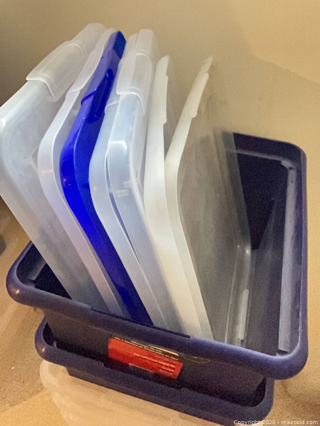 Plastic file storage totes with lids, 7 pcs | Maxsold