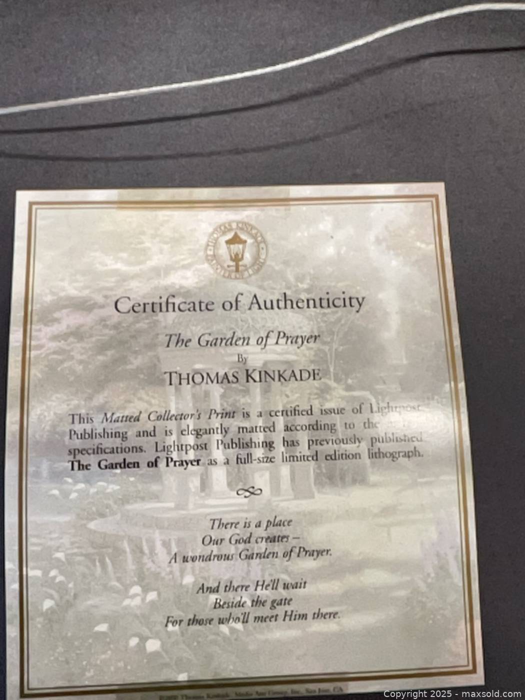 Thomas Kinkade "The Garden of Prayer" framed print with COA | Maxsold