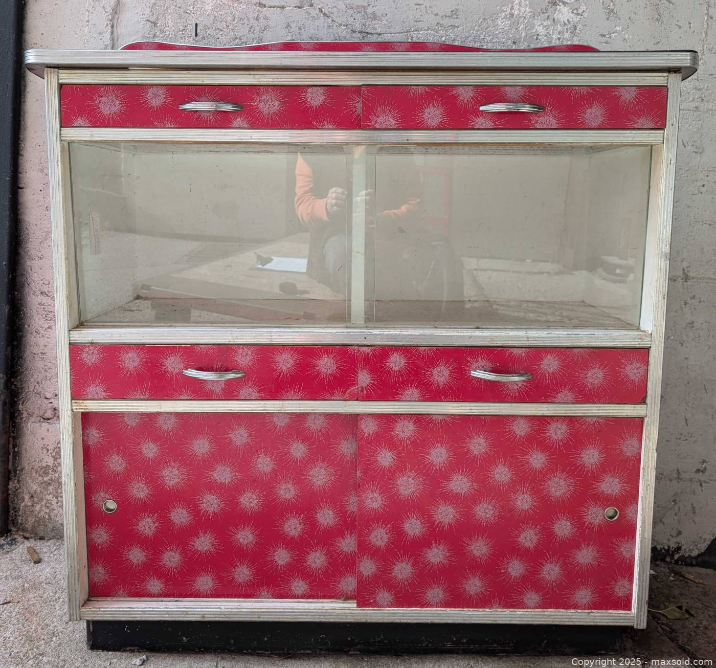1950s Red Starburst Arborite Kitchen Cabinet | Maxsold