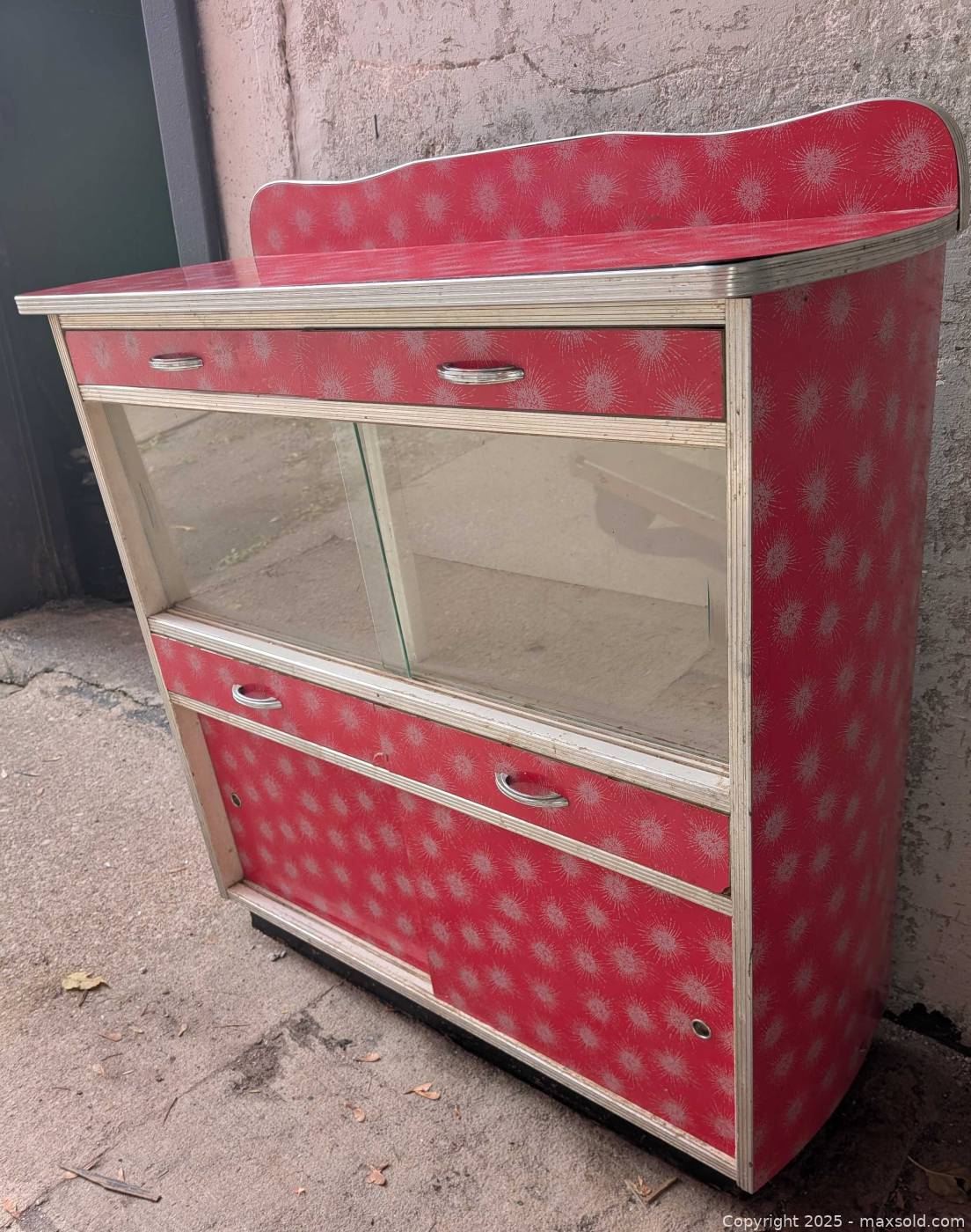 1950s Red Starburst Arborite Kitchen Cabinet | Maxsold