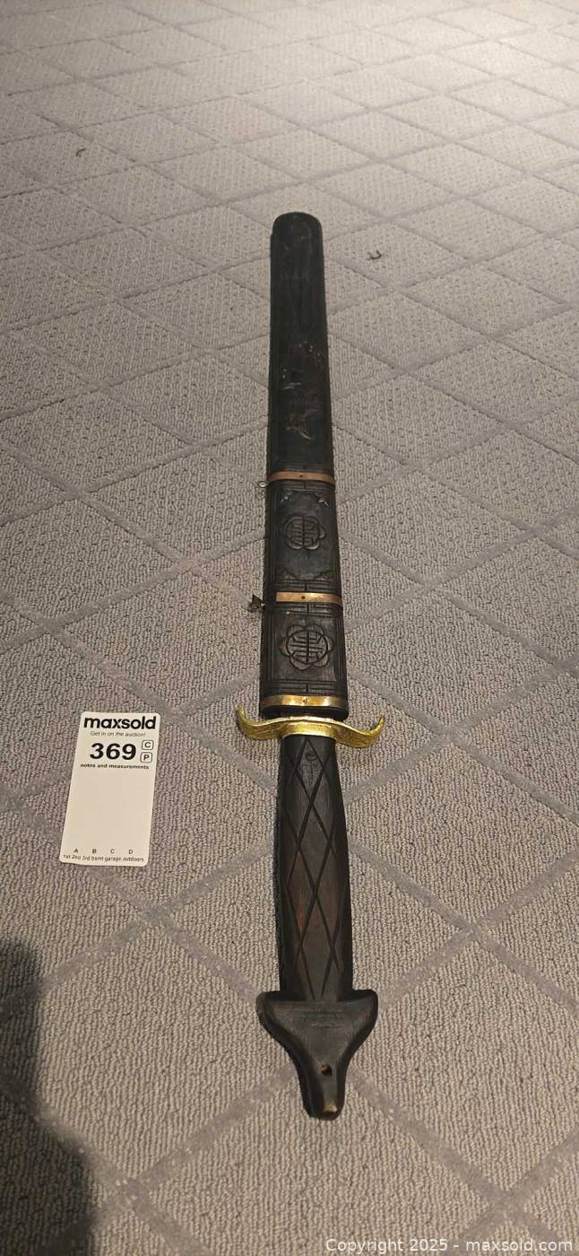 Carved wood short sword with sheath | Maxsold