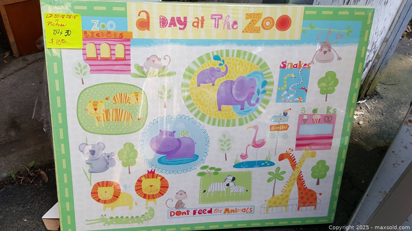 Children’s books, zoo poster, 2 canvas prints | Maxsold