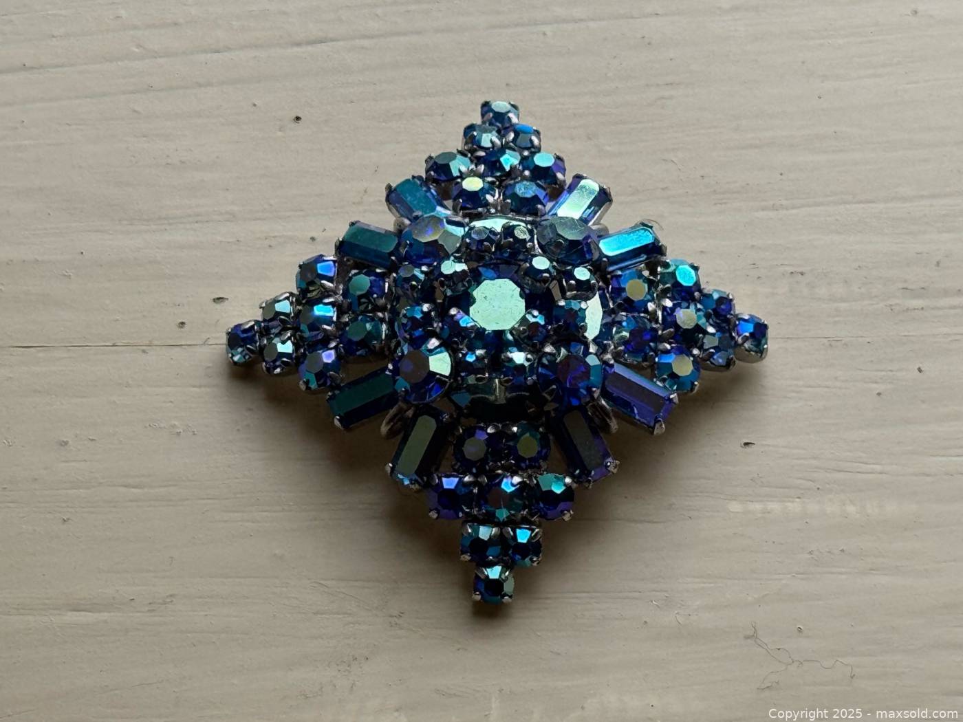 Sherman blue aurora borealis rhinestone brooch & clip-on earrings set ...