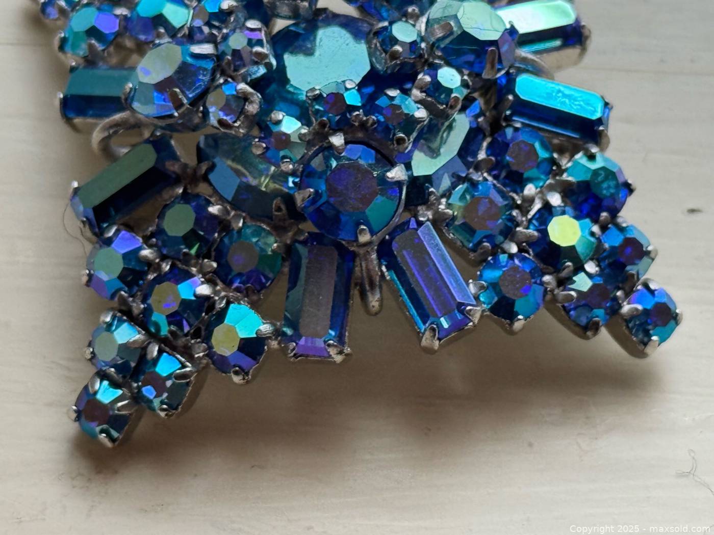 Sherman blue aurora borealis rhinestone brooch & clip-on earrings set ...