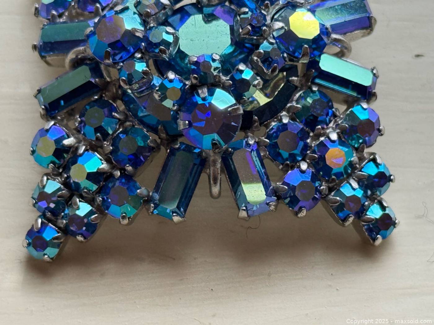 Sherman blue aurora borealis rhinestone brooch & clip-on earrings set ...