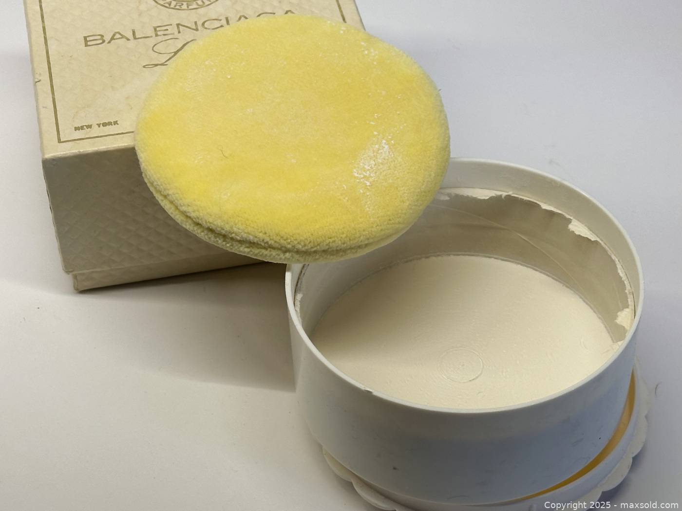 Balenciaga Le Dix body powder container with puff and box | Maxsold