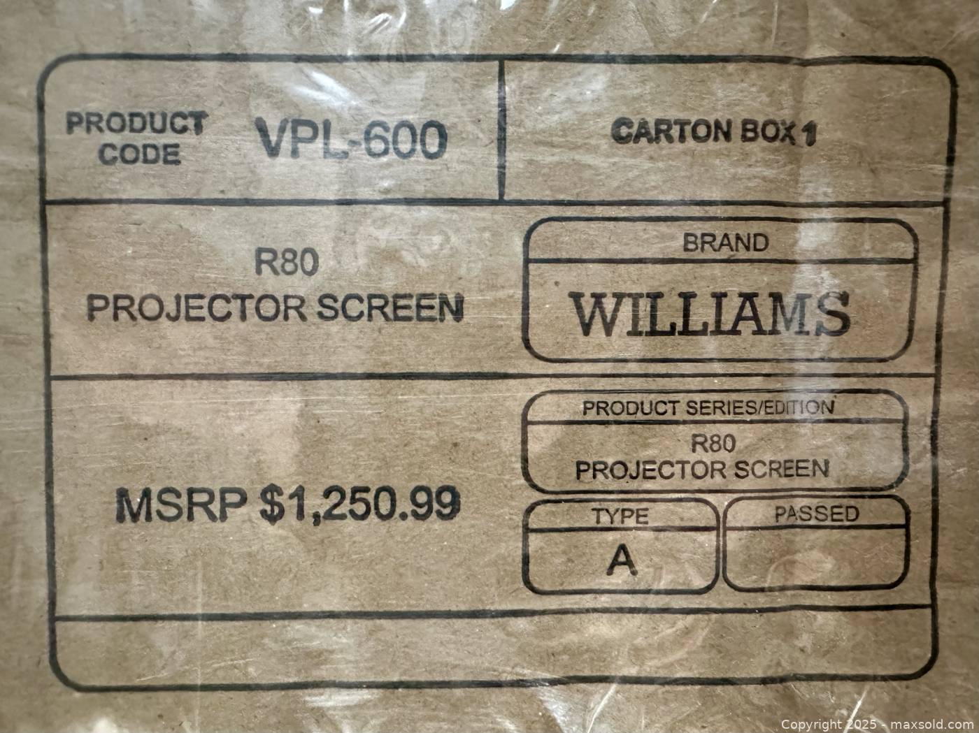 Williams 80" R80 Projector Screen | Maxsold