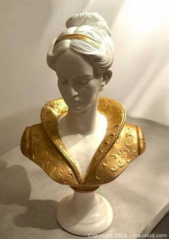 20" White Plaster Lady Bust with Gilded Collar | Maxsold
