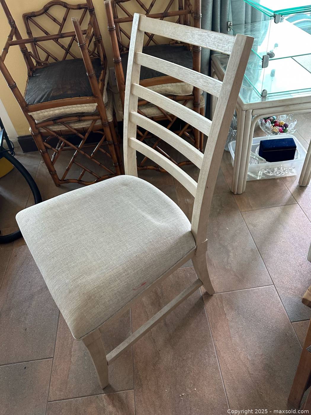 Ladderback Whitewashed Wood Dining Chair | Maxsold