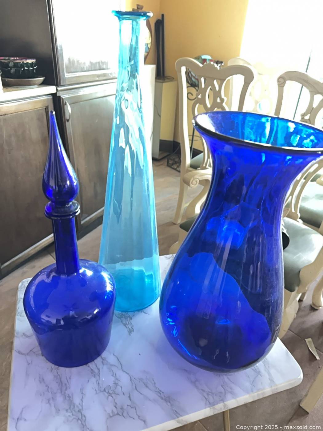 Decorative cobalt blue & aqua glass vases | Maxsold
