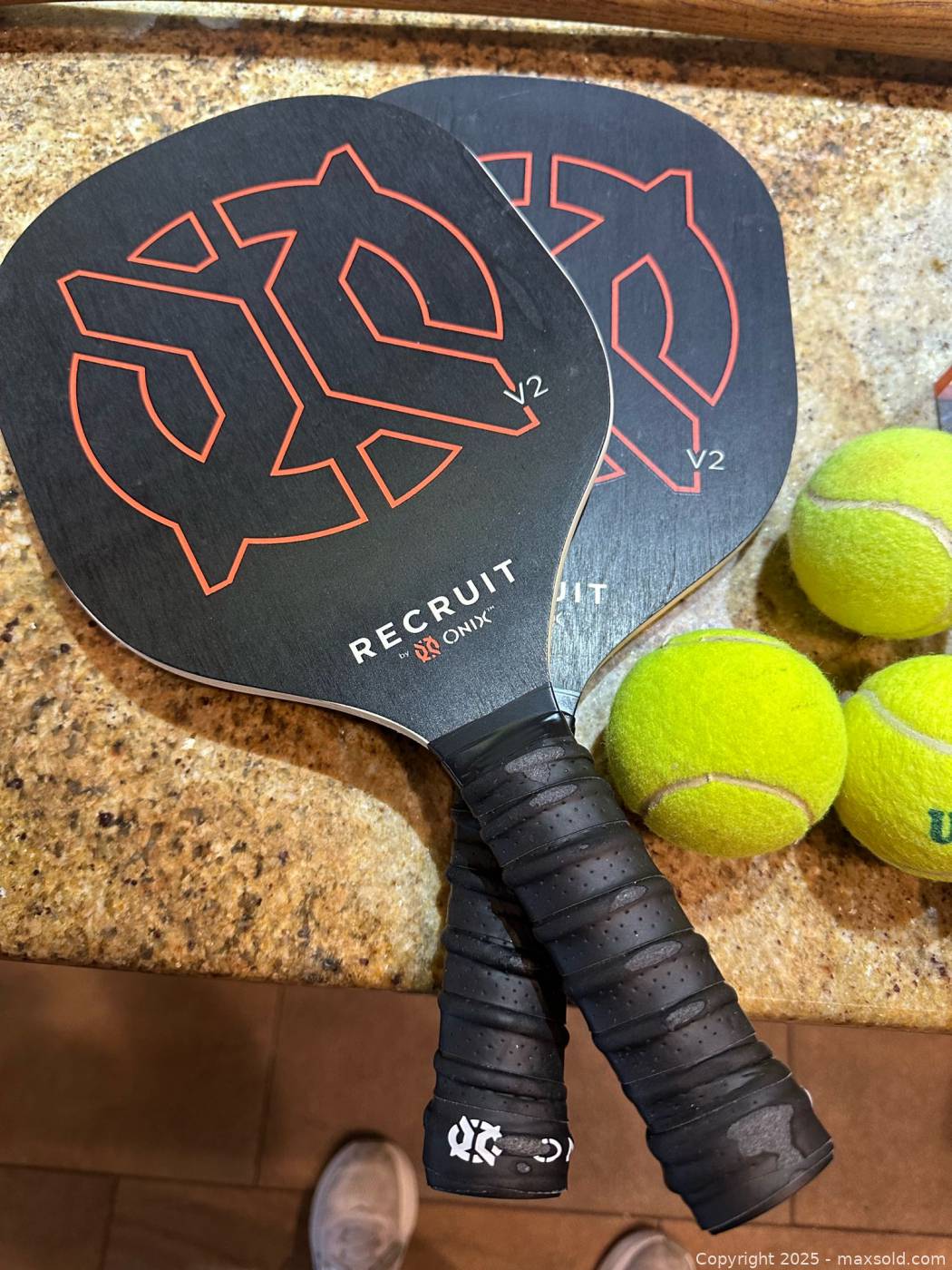 Pickleball paddles, balls, wooden bat, pads | Maxsold