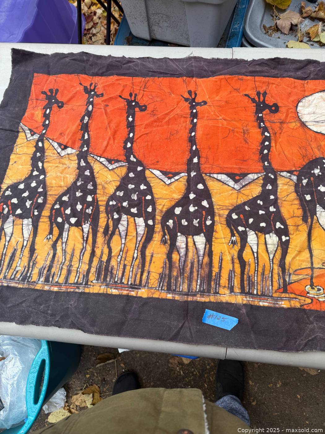 African batik giraffe fabric art, signed | Maxsold