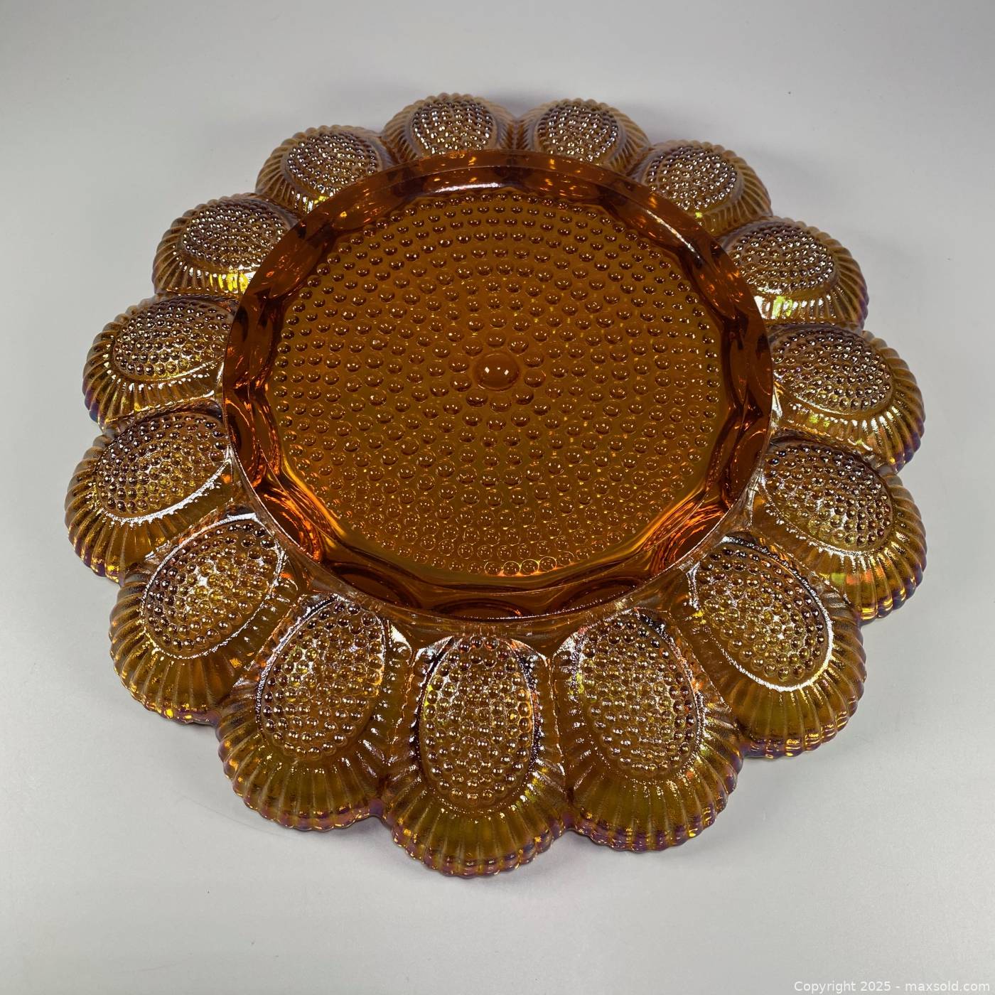Indiana Glass carnival iridescent deviled egg plate | Maxsold