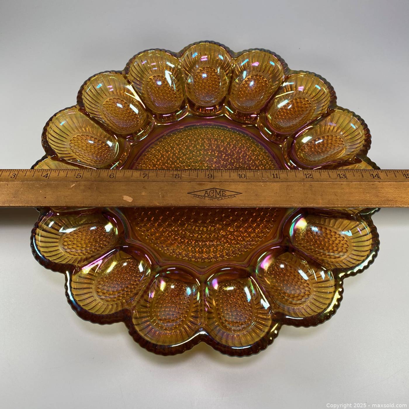 Indiana Glass carnival iridescent deviled egg plate | Maxsold