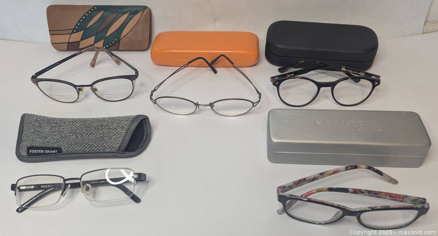 Lot of 7 prescription eyeglass frames with 5 cases | Maxsold