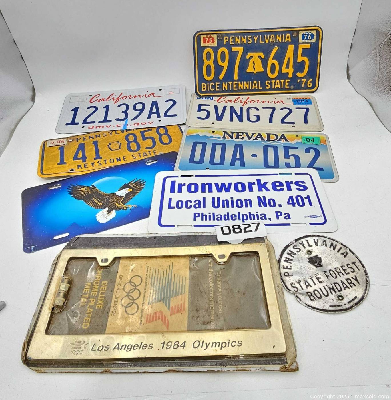 Assorted PA, CA, NV license plates, novelty plates, Los Angeles 1984 ...