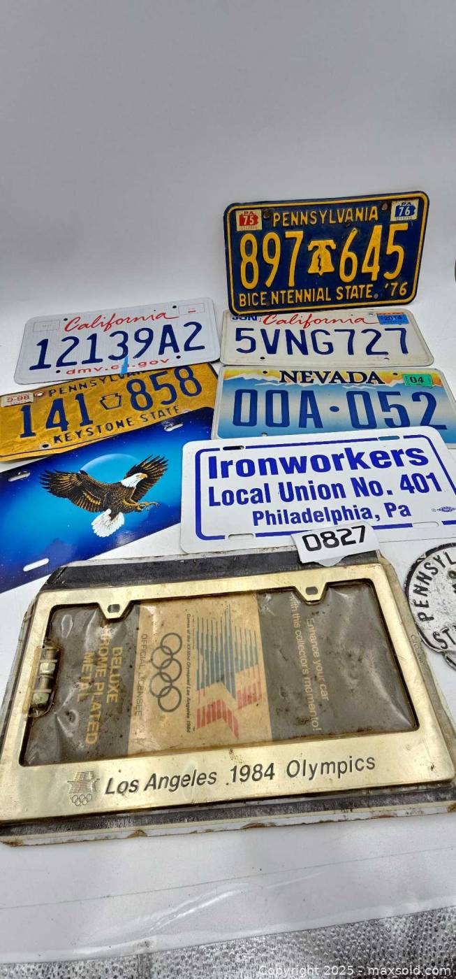 Assorted PA, CA, NV license plates, novelty plates, Los Angeles 1984 ...