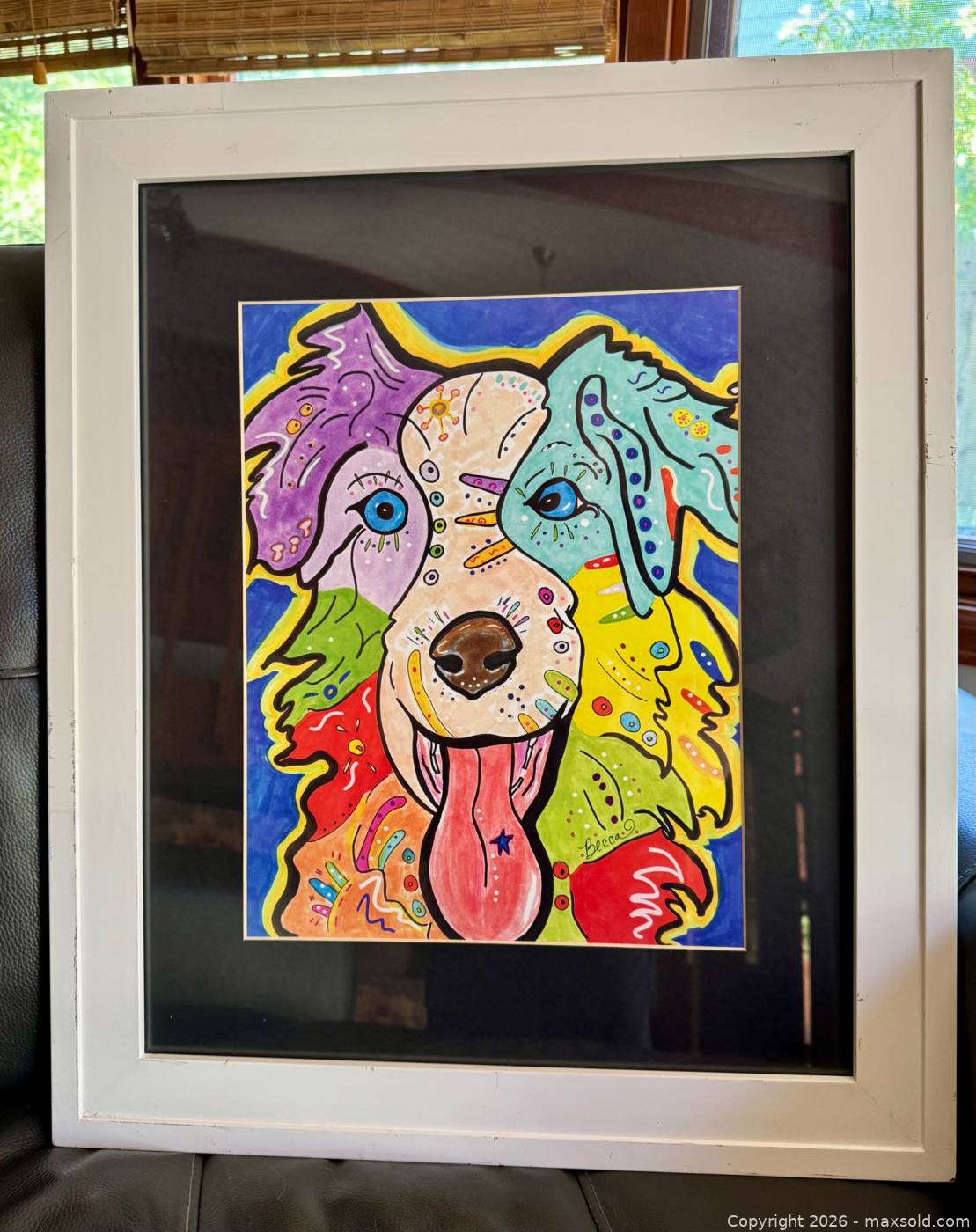 Rebecca Fischer pop art Border Collie framed | Maxsold