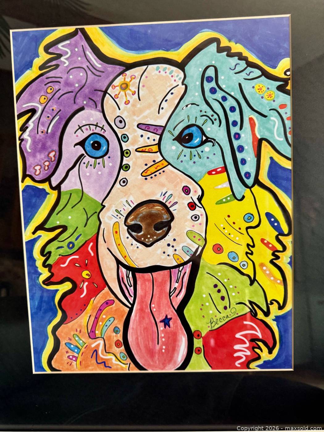 Rebecca Fischer pop art Border Collie framed | Maxsold