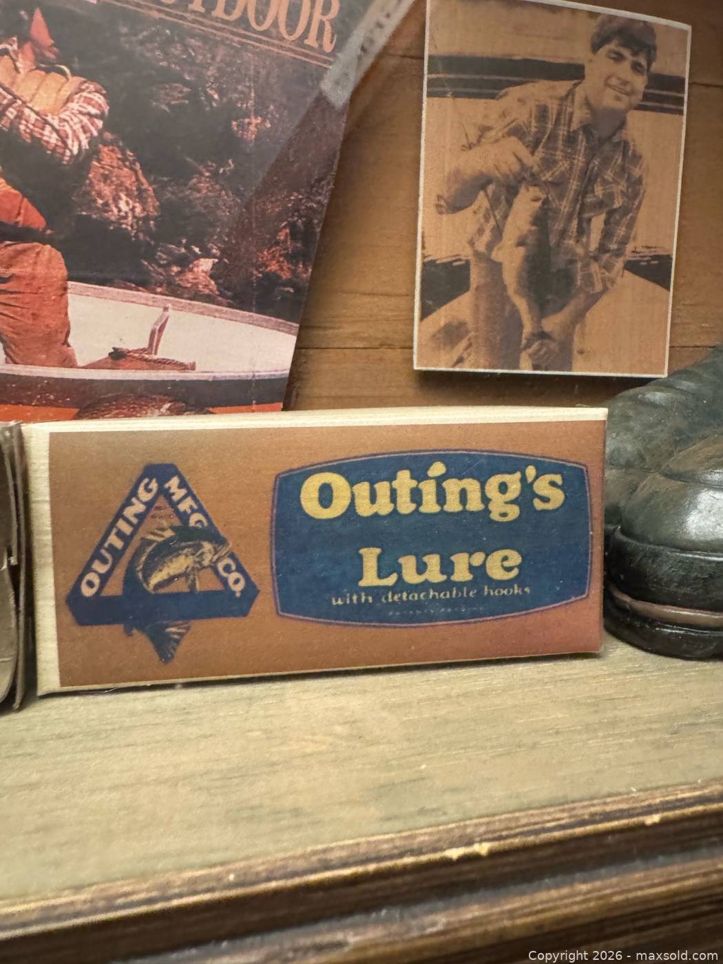 Wood Framed Fishing Shadow Box With Outing's Lure | Maxsold