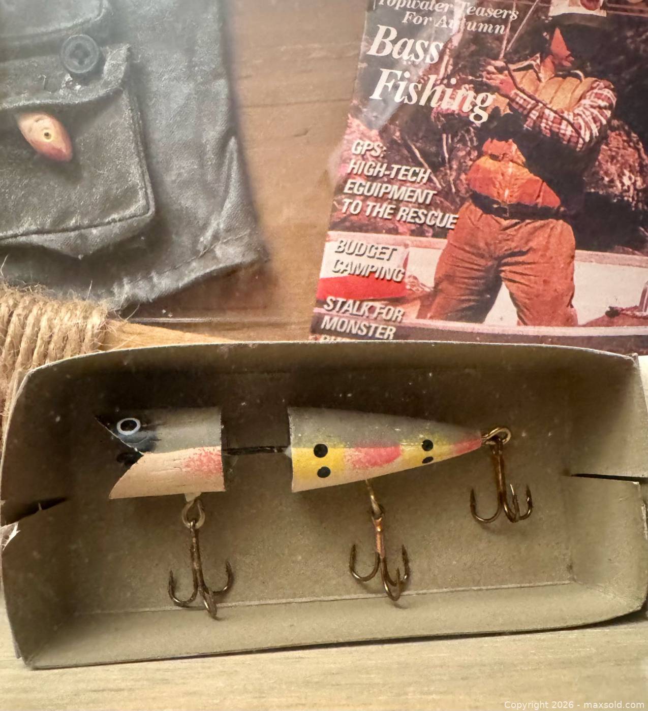 Wood Framed Fishing Shadow Box With Outing's Lure | Maxsold