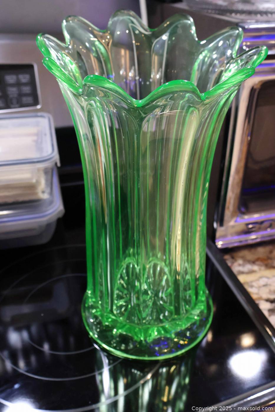 Large Green Uranium Glass Vase | Maxsold